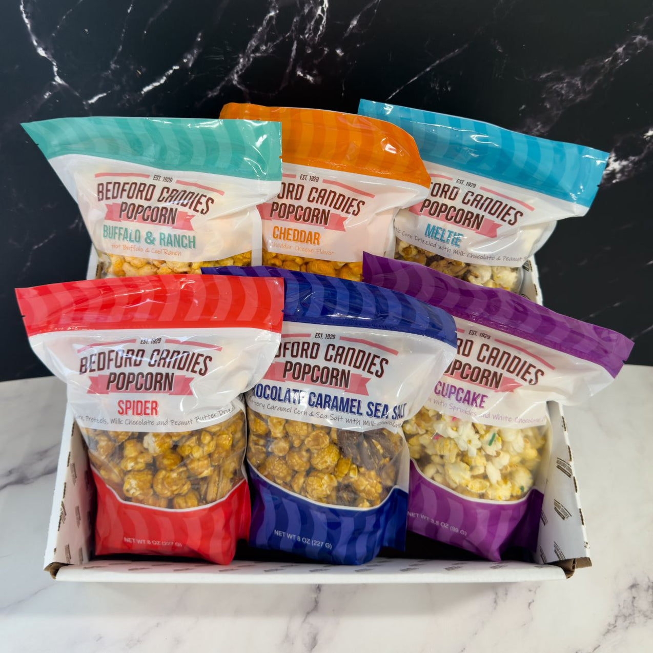 Fan Favorites Popcorn Flight - 6 Flavors in a Gift Set — Bedford Candies